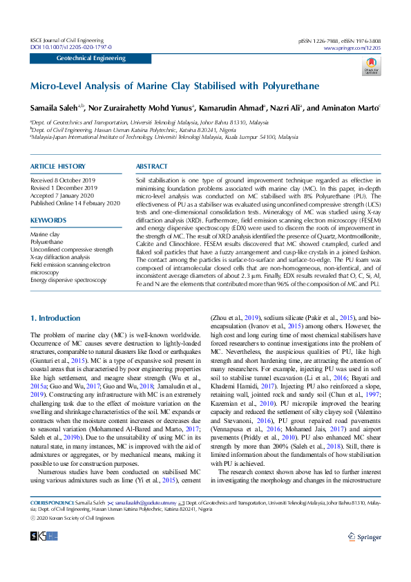 (PDF) Micro-Level Analysis of Marine Clay Stabilised with Polyurethane ...