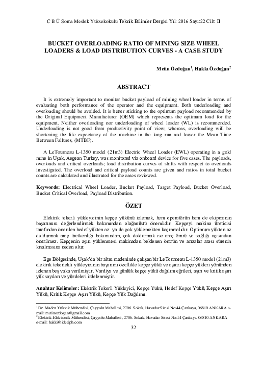 (PDF) Bucket Overloading Ratio of Mining Size Wheel Loaders & Load Distribution Curves - a Case ...
