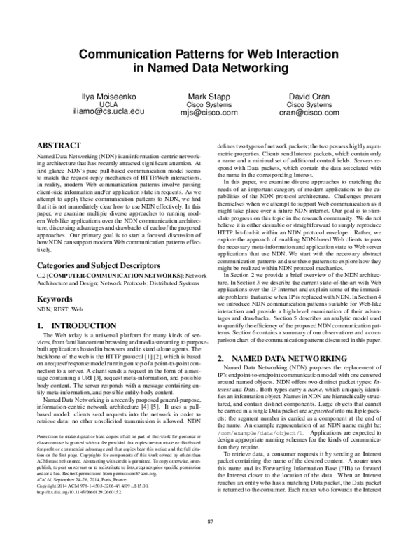 Pdf Communication Patterns For Web Interaction In Named Data Networking