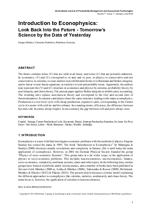(PDF) Introduction to Econophysics