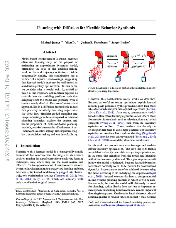 (PDF) Planning with Diffusion for Flexible Behavior Synthesis