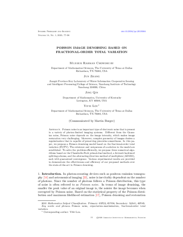 (PDF) Poisson image denoising based on fractional-order total variation
