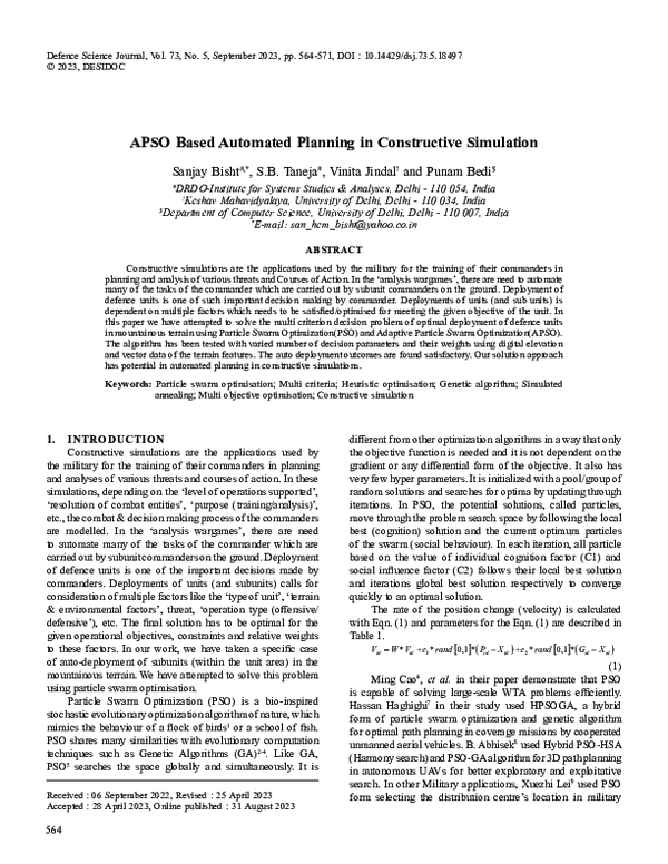 (PDF) APSO Based Automated Planning in Constructive Simulation