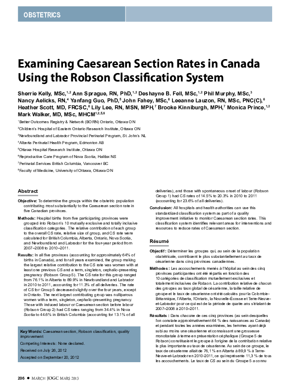 (PDF) Examining caesarean section rates in Canada using the Robson ...