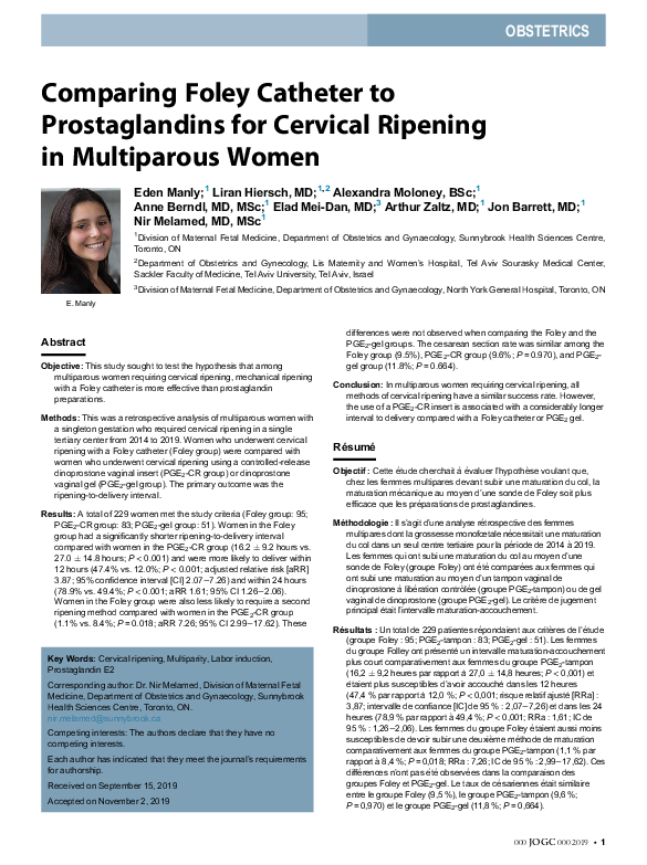 (PDF) Comparing Foley Catheter to Prostaglandins for Cervical Ripening ...