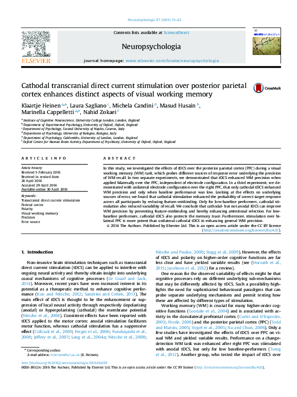 (PDF) Cathodal transcranial direct current stimulation over posterior parietal cortex enhances ...