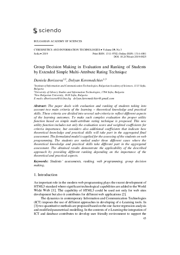 (PDF) Group Decision Making in Evaluation and Ranking of Students by Extended Simple Multi ...