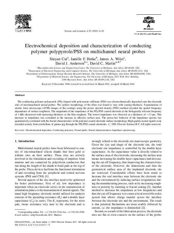 (PDF) Electrochemical deposition and characterization of conducting polymer polypyrrole/PSS on ...
