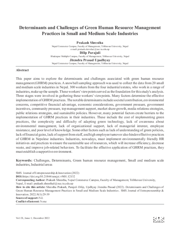 (PDF) Determinants and Challenges of Green Human Resource Management ...