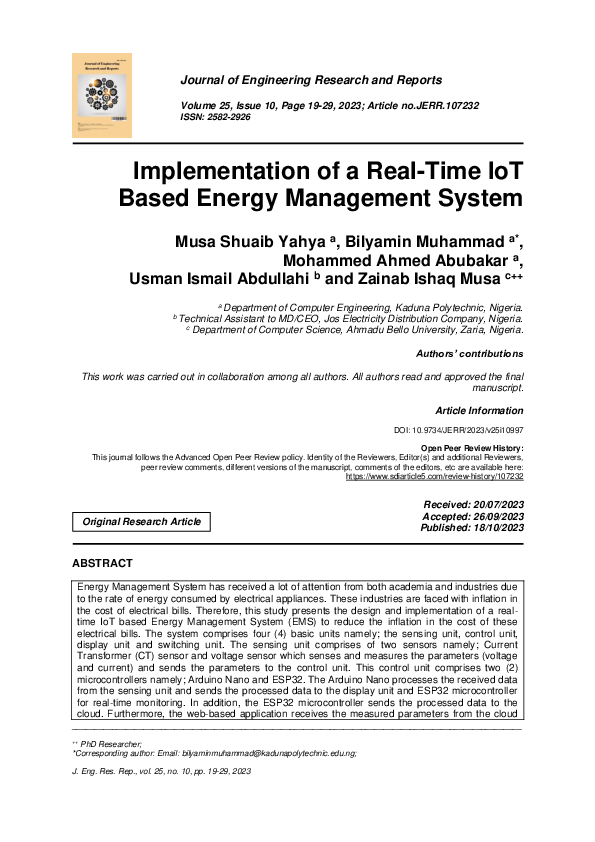 Pdf Implementation Of A Real Time Iot Based Energy Management System