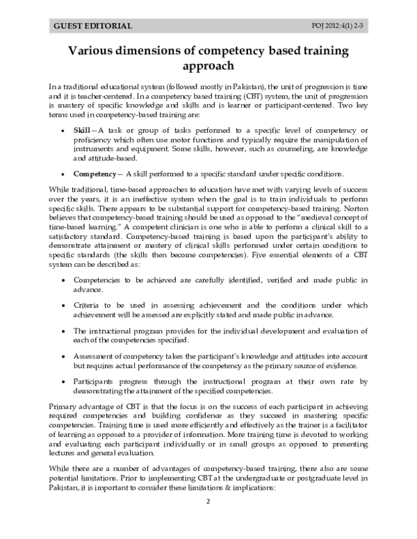 (PDF) Various dimensions of competency based training approach