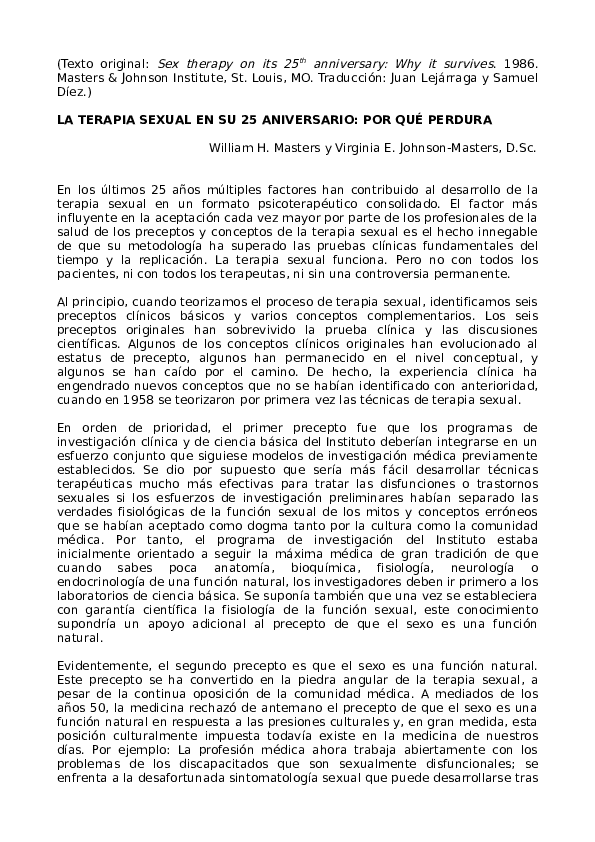 (PDF) Masters y Johnson: La terapia sexual en su 25 aniversario: Por ...