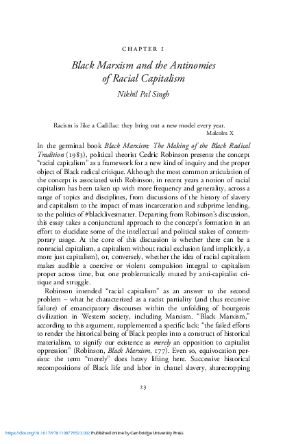 (PDF) Black Marxism and the Antinomies of Racial Capitalism