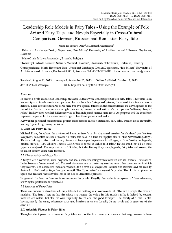 (PDF) Leadership Role Models in Fairy Tales - Using the Example of Folk ...