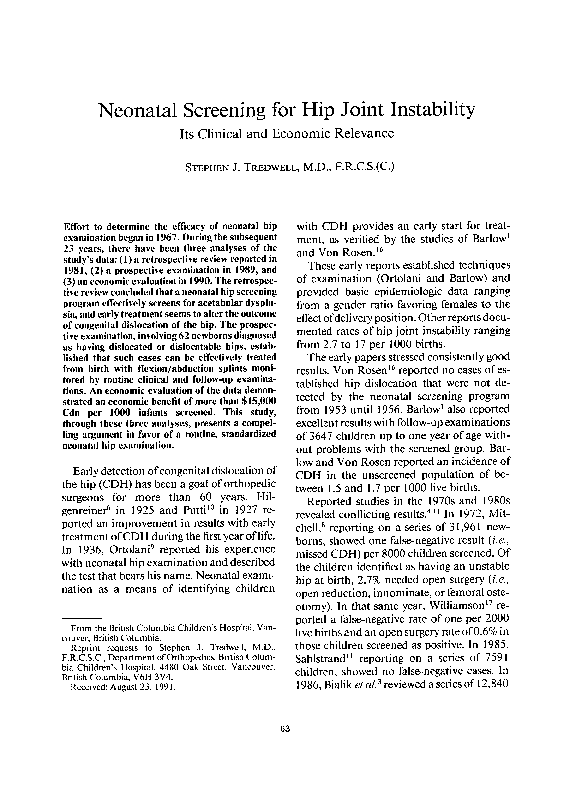 (PDF) Neonatal Screening for Hip Joint Instability