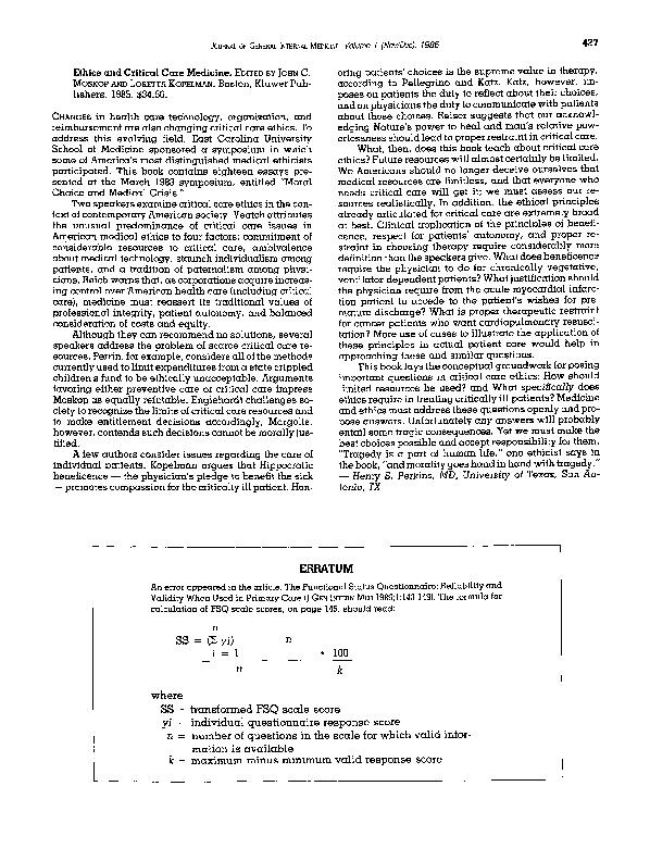 (PDF) Erratum to: The functional status questionnaire: Reliability and ...