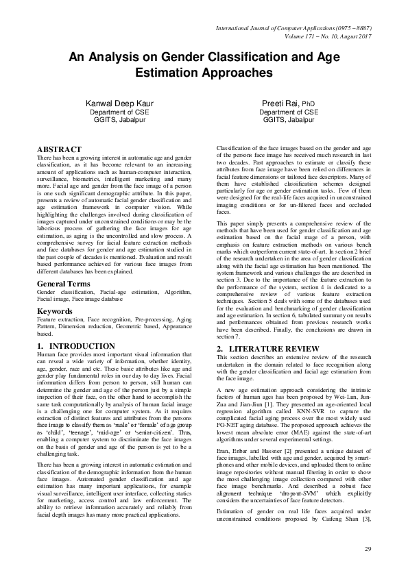 (PDF) An Analysis on Gender Classification and Age Estimation Approaches
