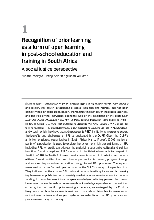 (PDF) Recognition of prior learning as a form of open learning in post ...