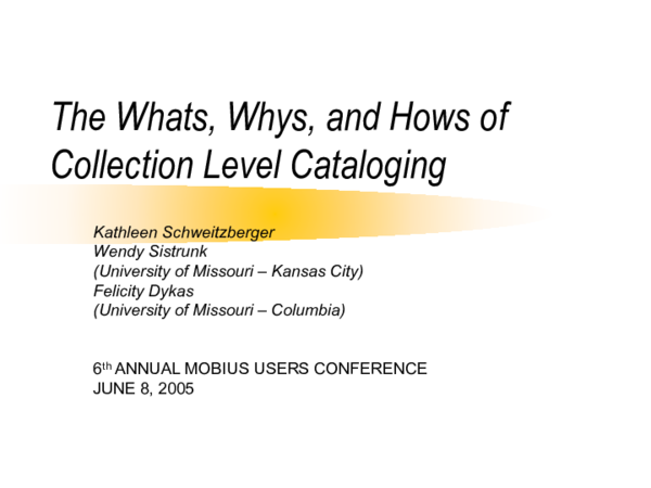 (PDF) The whats, whys and hows of collection level cataloging