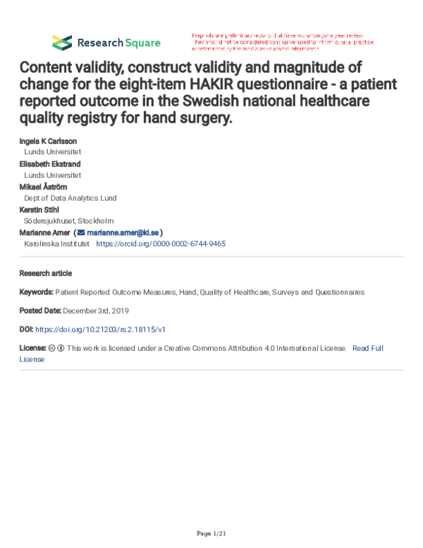 (PDF) Content validity, construct validity and magnitude of change for ...