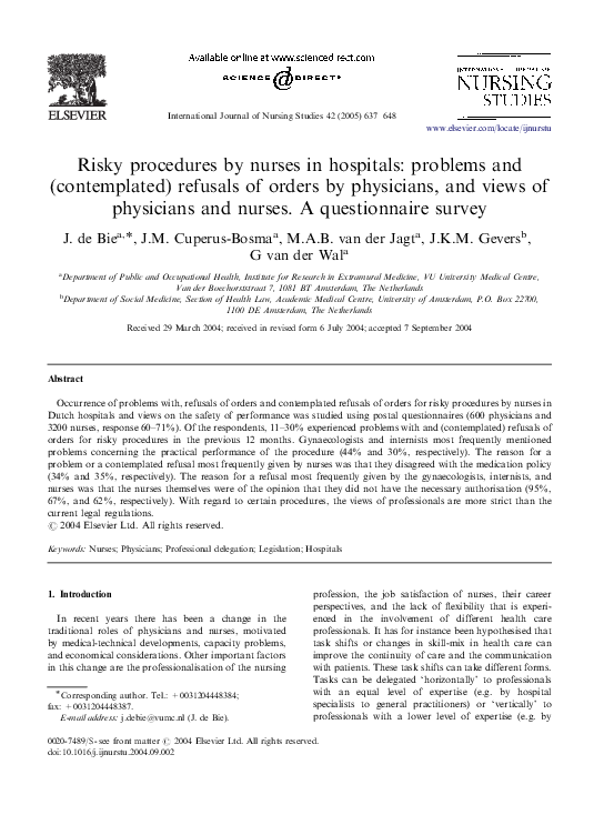 (PDF) Risky procedures by nurses in hospitals: problems and ...