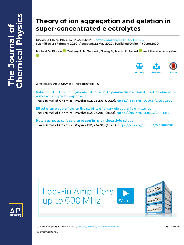 (PDF) Theory of ion aggregation and gelation in super-concentrated ...