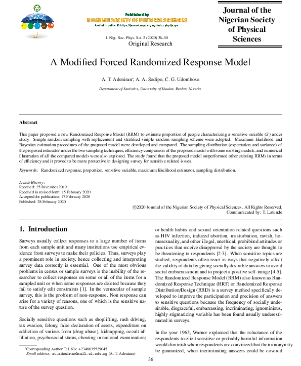(PDF) A Modiﬁed Forced Randomized Response Model