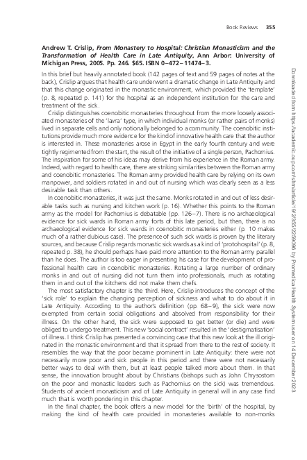 (PDF) Andrew T. Crislip, From Monastery to Hospital