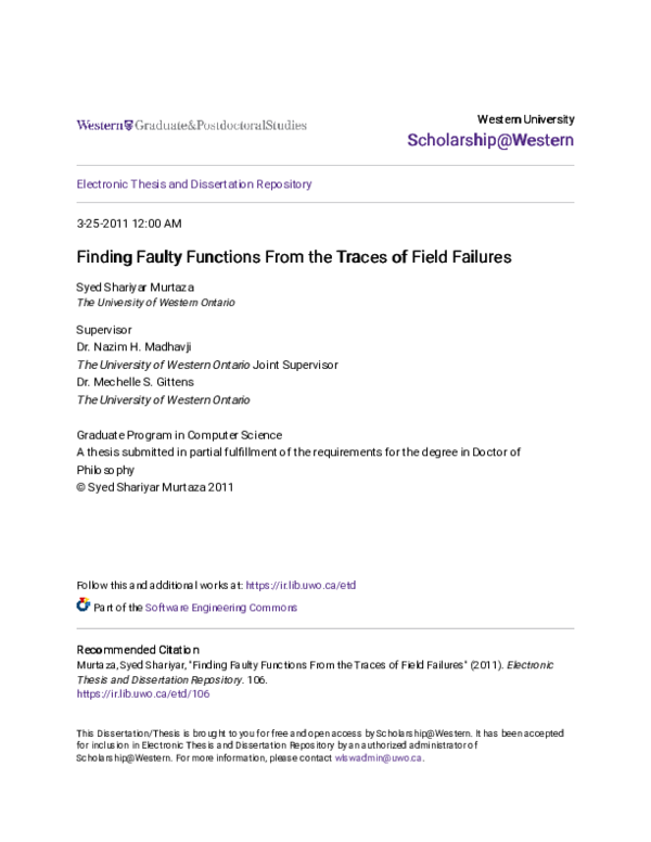 (PDF) Finding Faulty Functions From the Traces of Field Failures