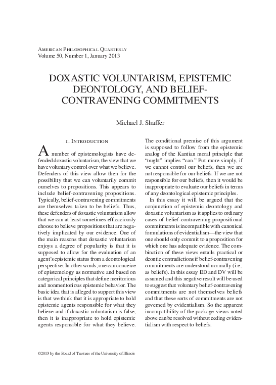 (PDF) Doxastic Voluntarism, Epistemic Deontology and Belief ...