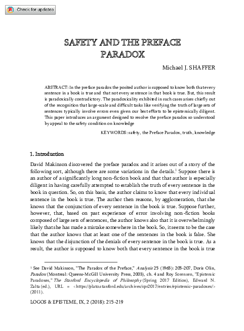 (PDF) Safety and the Preface Paradox