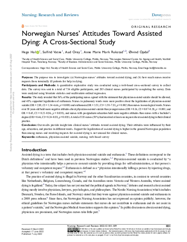 (PDF) Norwegian Nurses' Views on Assisted Dying
