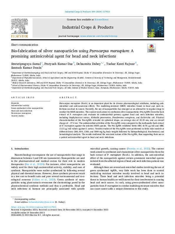 (PDF) Bio-fabrication of silver nanoparticles using Pterocarpus marsupium: A promising ...