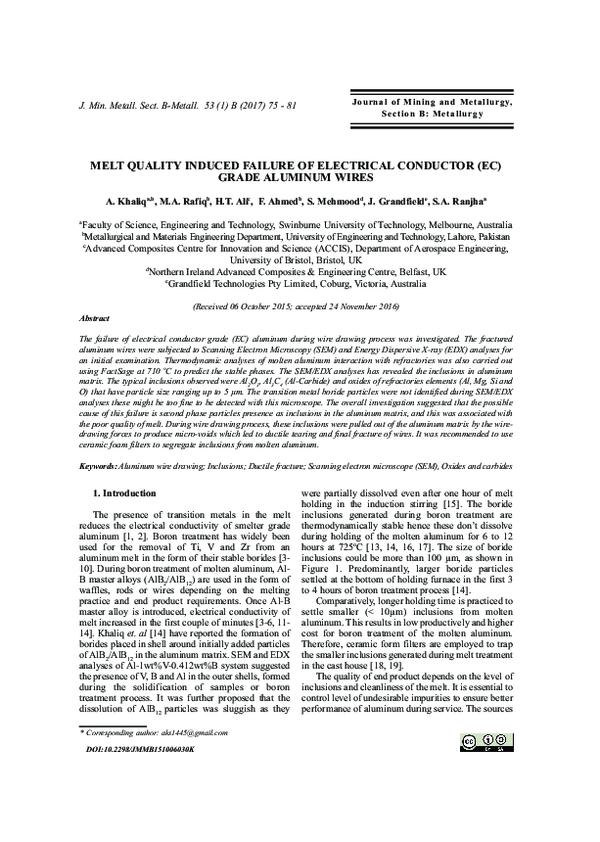 (PDF) Melt quality induced failure of electrical conductor (EC) grade ...