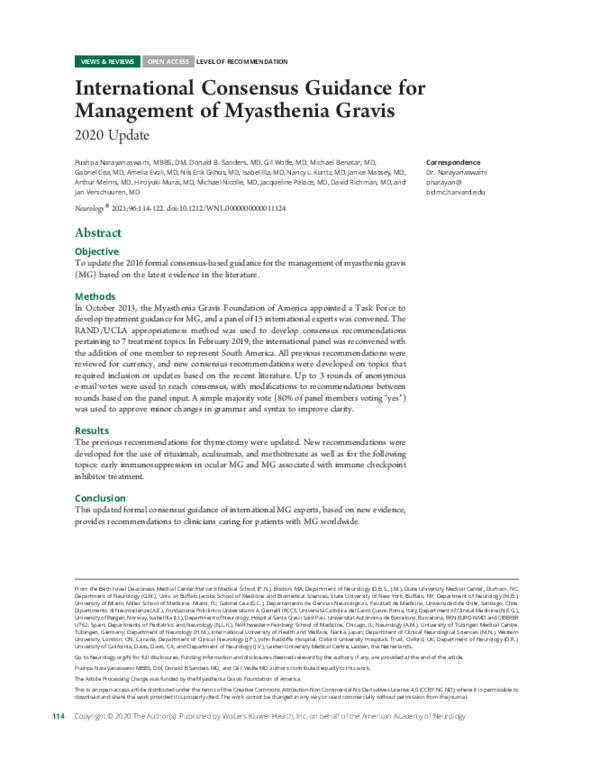 (PDF) International Consensus Guidance for Management of Myasthenia Gravis