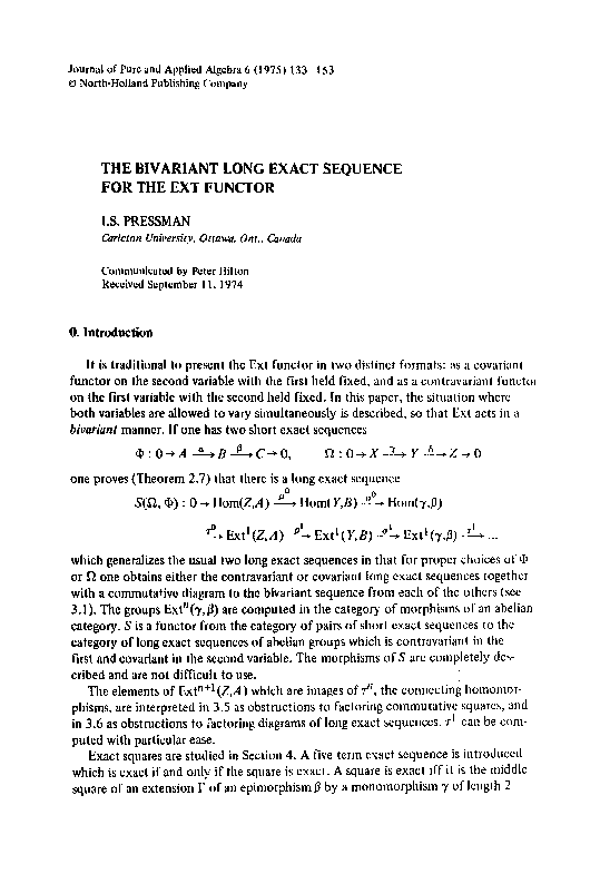 (PDF) The bivariant long exact sequence for the ext functor