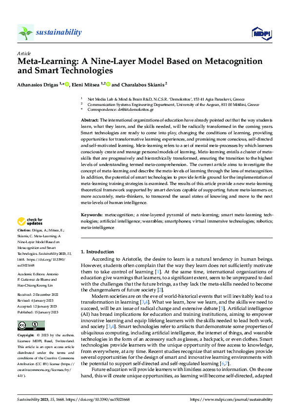 (PDF) Meta-Learning: A Nine-Layer Model Based on Metacognition and Smart Technologies