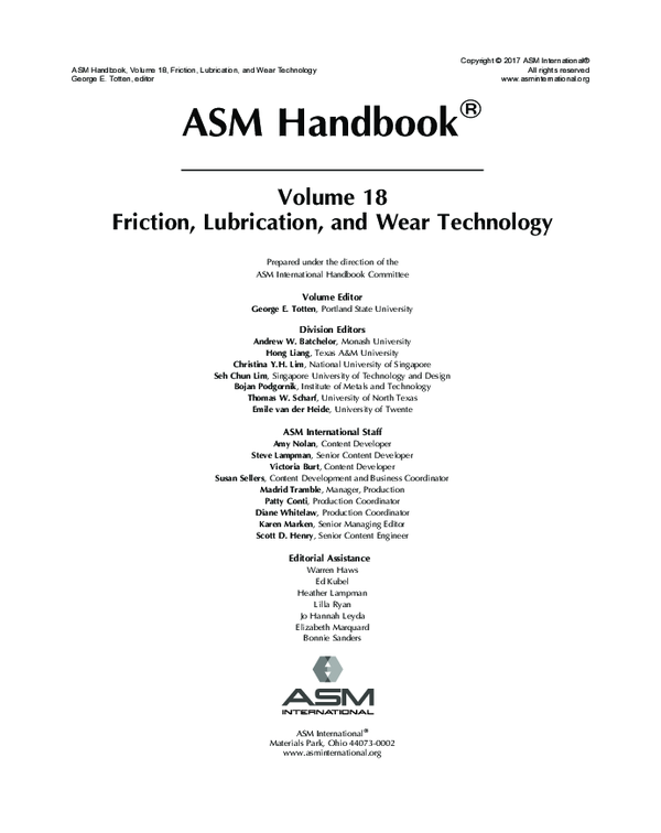 (PDF) Friction, Lubrication, and Wear Technology (PDF) Friction, Lubrication, and Wear Technology