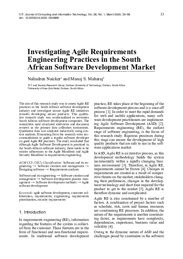 (PDF) Investigating Agile Requirements Engineering Practices in the South African Software ...