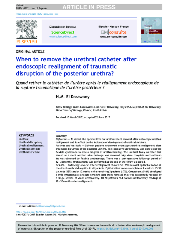 (PDF) When to remove the urethral catheter after endoscopic realignment ...