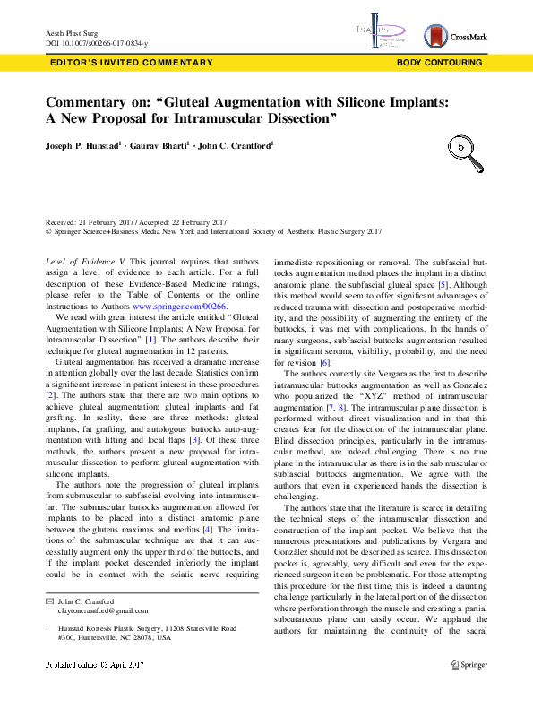 (PDF) Commentary on: “Gluteal Augmentation with Silicone Implants: A ...