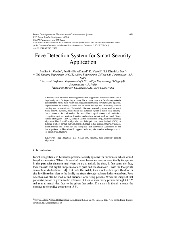 (PDF) Face Detection System for Smart Security Application