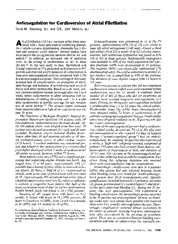 (PDF) Anticoagulation for cardioversion of atrial fibrillation