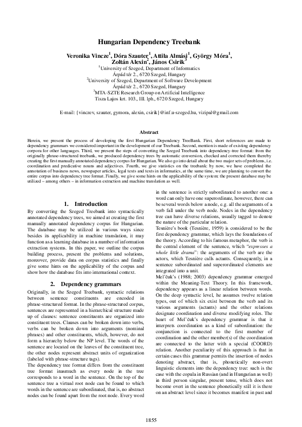 (PDF) Hungarian Dependency Treebank | Dóra Szauter - Academia.edu