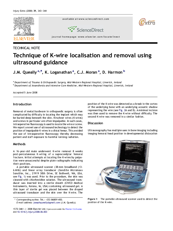 (PDF) Technique of K-wire localisation and removal using ultrasound ...