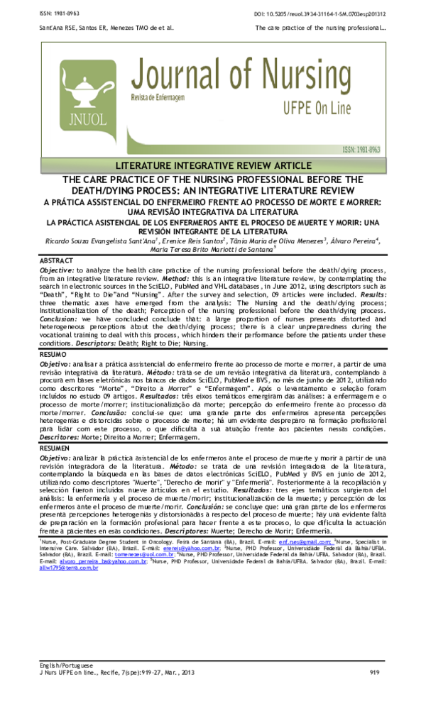 (PDF) The care practice of the nursing professional before the death ...