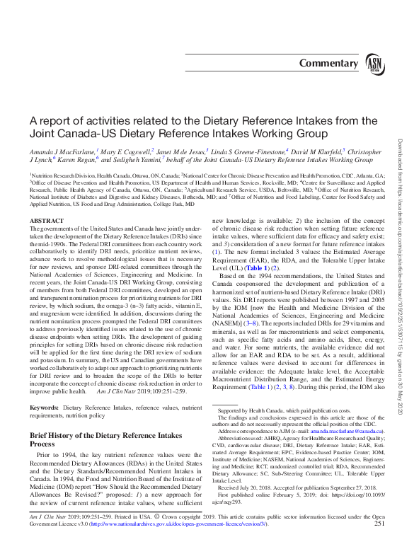 (PDF) A report of activities related to the Dietary Reference Intakes ...