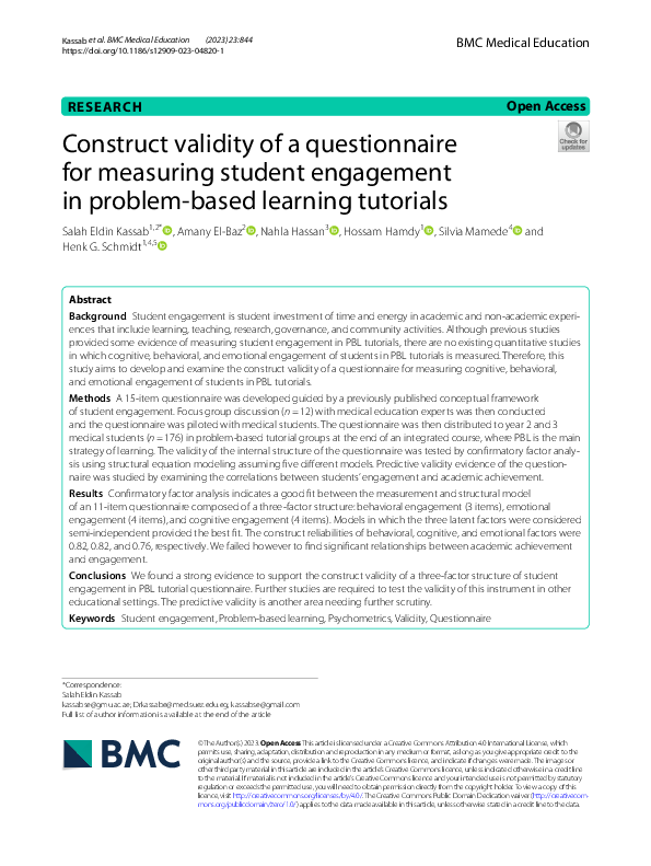 (PDF) Construct validity of a questionnaire for measuring student ...