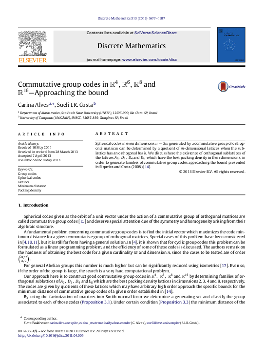 (PDF) Commutative group codes in and —Approaching the bound
