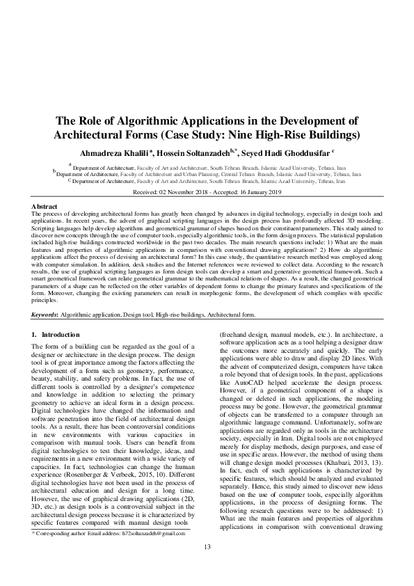 (PDF) The Role of Algorithmic Applications in the Development of Architectural Forms (Case Study ...